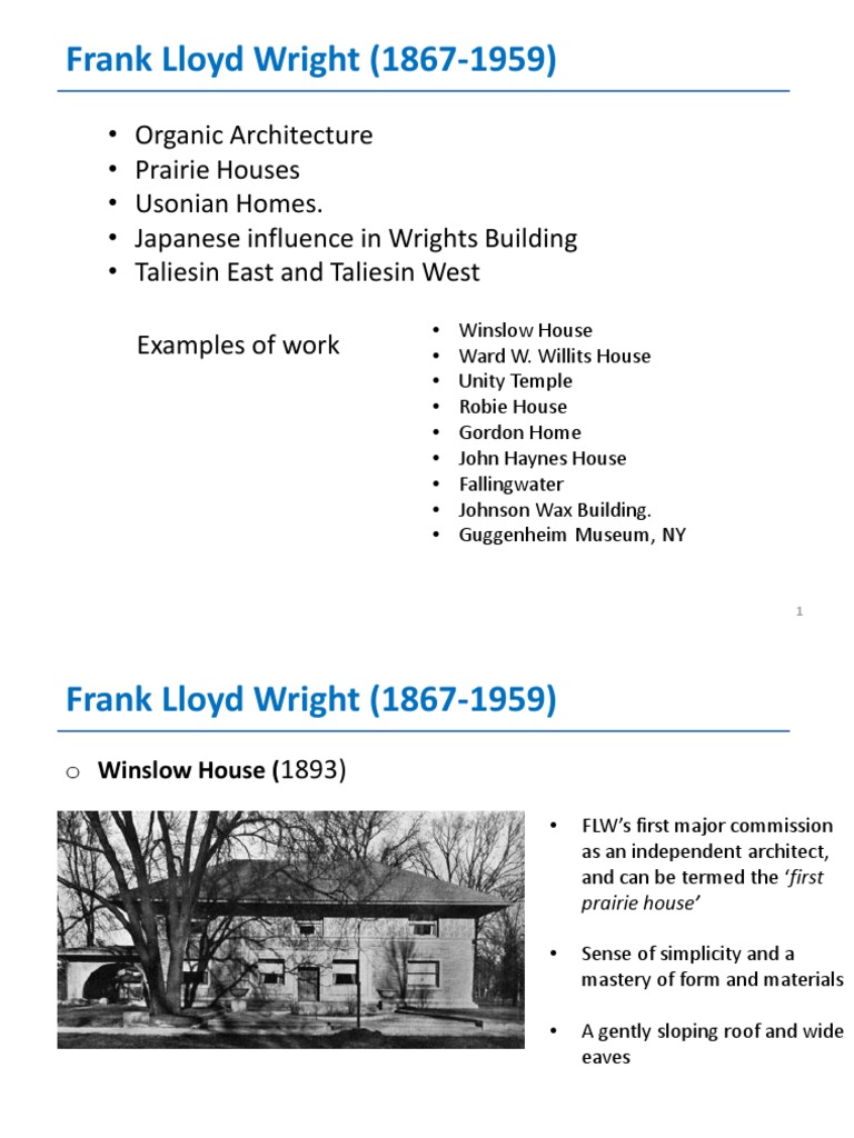 Frank Lloyd Wright - Works PDF | PDF | Window | Architectural Elements