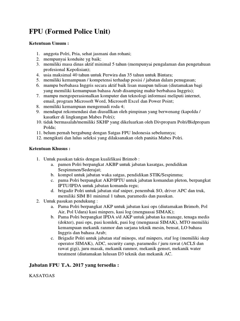 Syarat Seleksi FPU | PDF