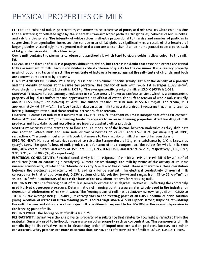 Properties of Milk | PDF | Milk | Viscosity