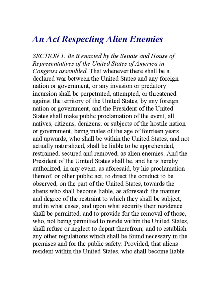 An Act Respecting Alien Enemies | PDF | Judge | Jurisdiction