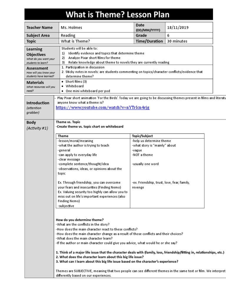 Understanding Theme in Literature | PDF | Lesson Plan | Learning