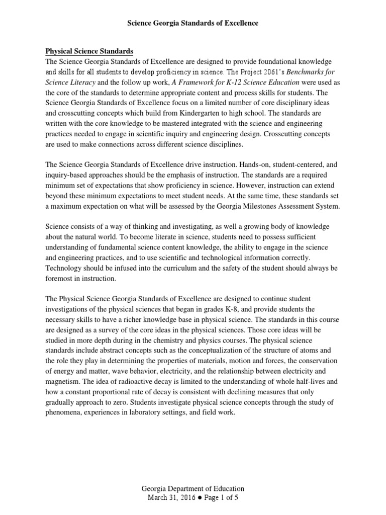 Georgia 8th Grade Physical Science Standards | PDF | Atoms | Chemistry