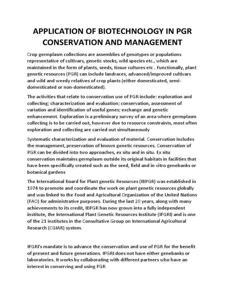 Application of Biotechnology in PGR Conservation and Management | PDF ...