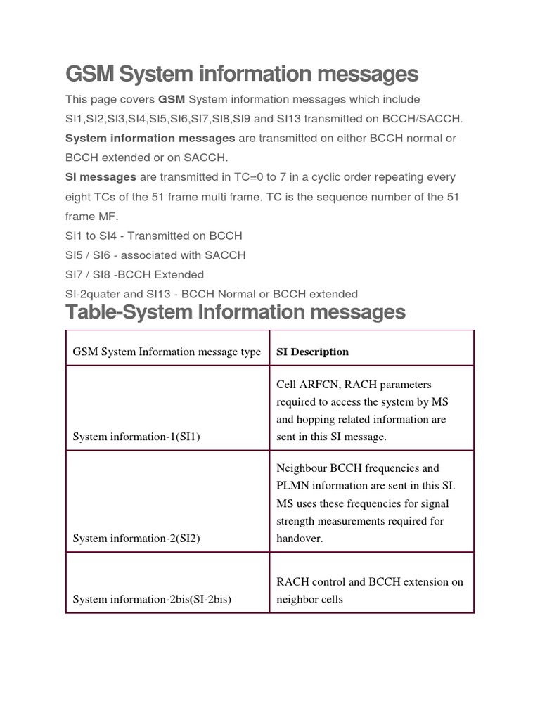 GSM System Information Messages | PDF | Telecommunications Engineering ...