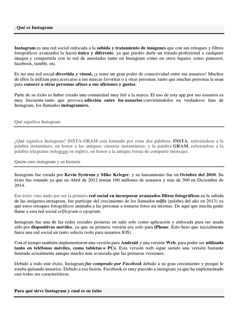 Qué Es Instagram | PDF | Aplicación movil | Servicio de redes sociales