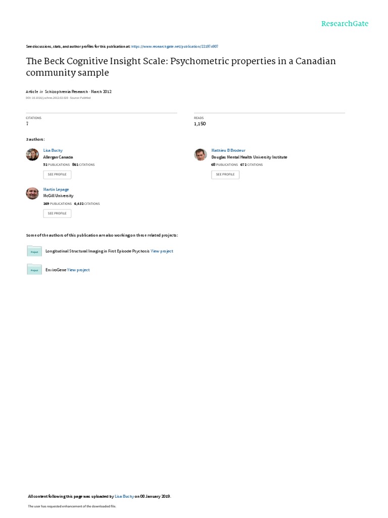 Beck Cognitive Insight Scale (BCIS) | PDF | Psychosis | Factor Analysis