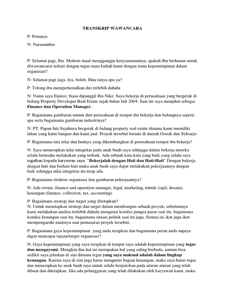 Transkrip Wawancara | PDF