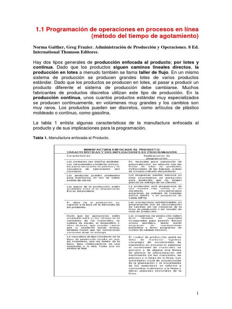 1 1 Programación De Operaciones En Procesos En Línea Método Del Tiempo