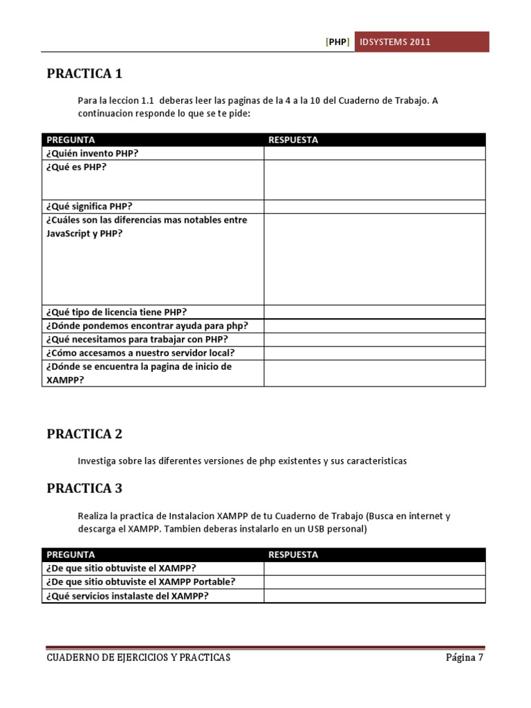 Cuaderno de PHP: Ejercicios Básicos | PDF | Php | Servidor web