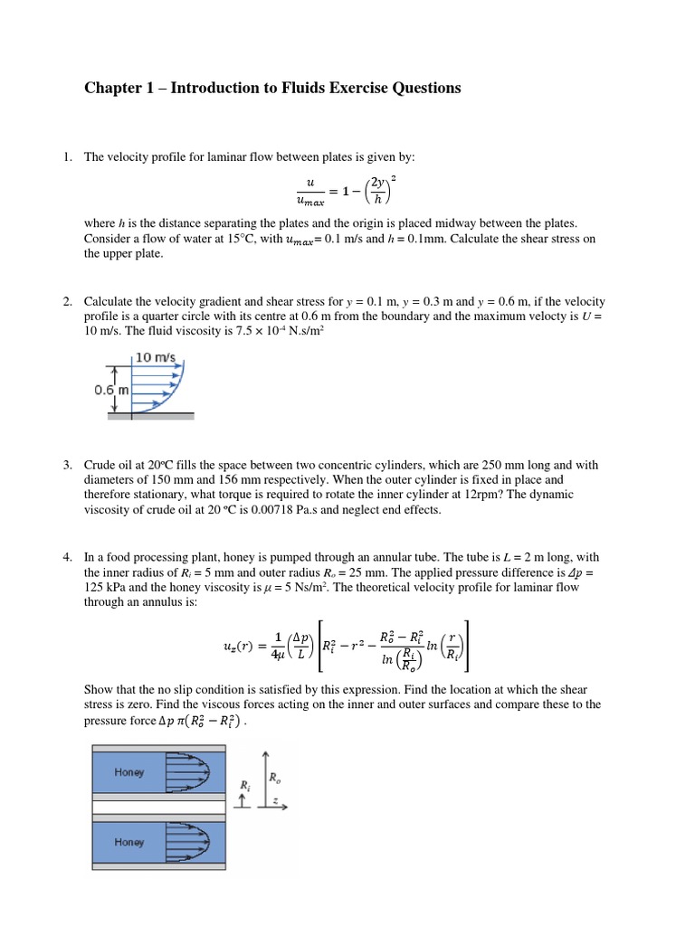 Fluid Mechanics Exercise Solutions | PDF | Shear Stress | Viscosity