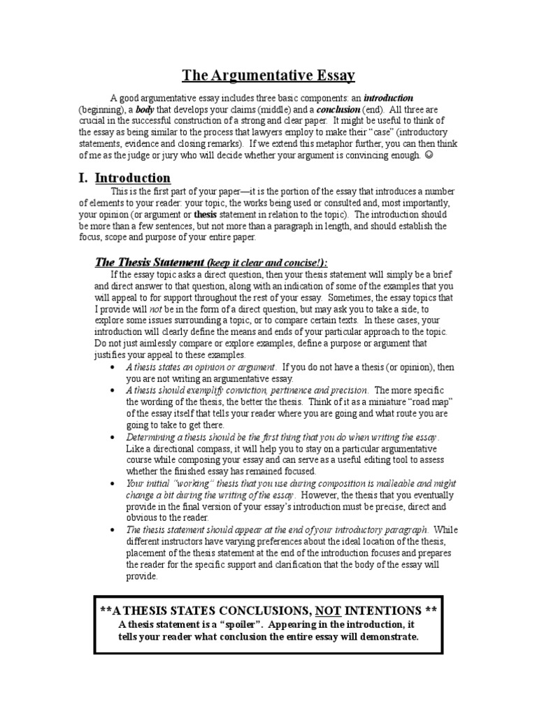 The Argumentative Essay Handout | PDF | Essays | Thesis