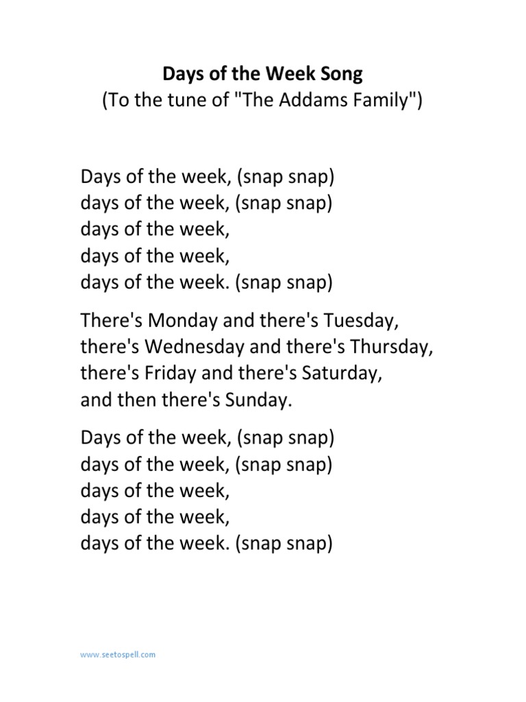 Addams Family Days of the Week Song | PDF