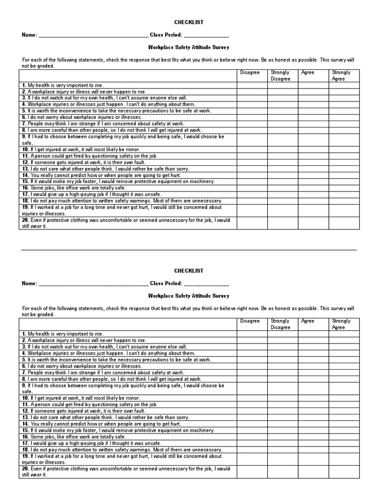Workplace Safety Attitude Survey | PDF | Wellness | Medical