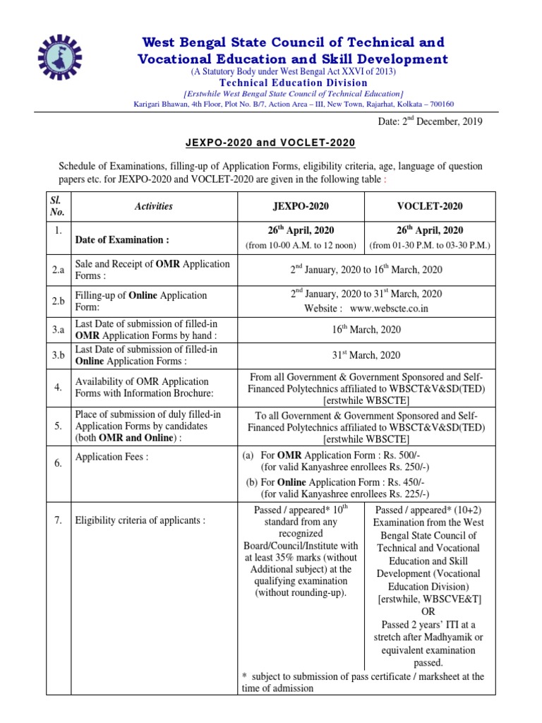JEXPO & VOCLET 2020 Exam Details | PDF | Engineering | Test (Assessment)