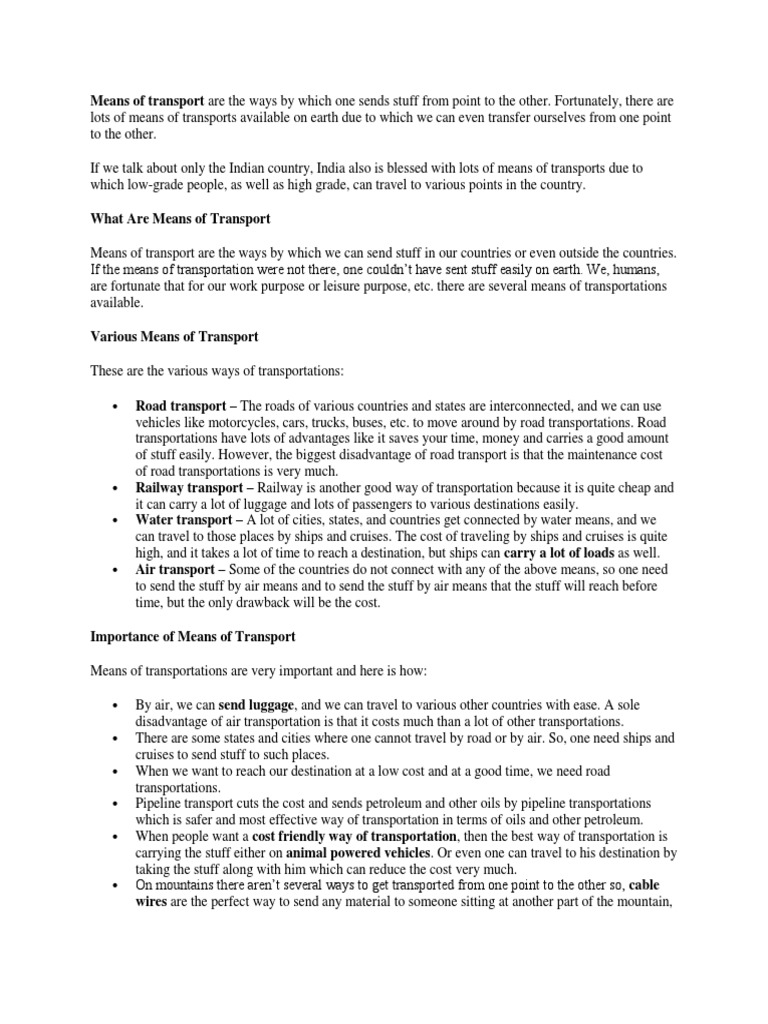 Overview of Means of Transportation | PDF | Mode Of Transport | Public ...
