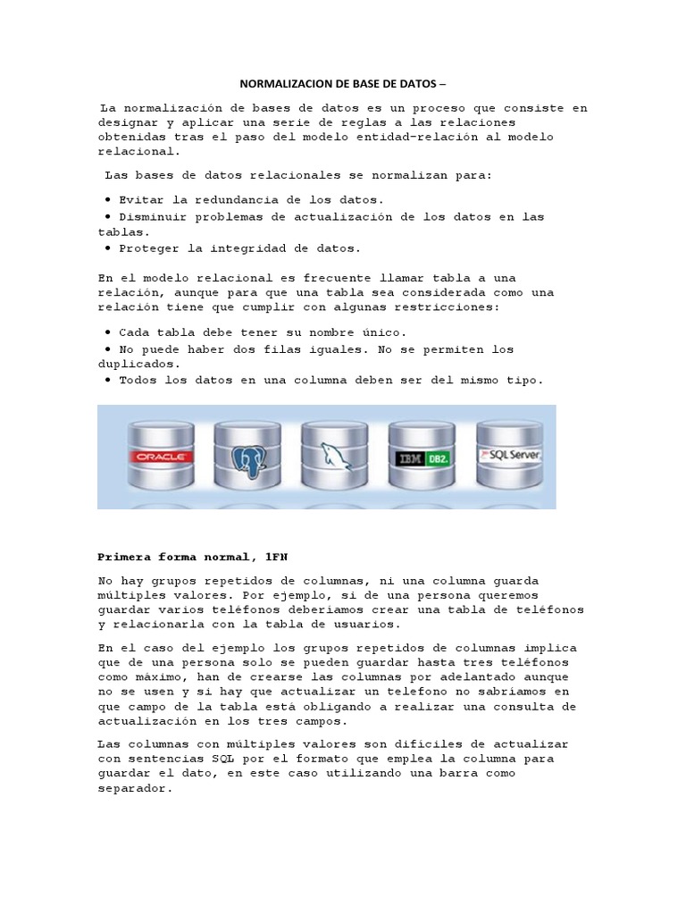 Normalizacion de Base de Datos | PDF | Base de datos relacional | Bases ...