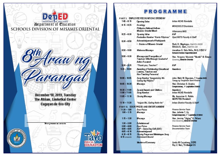 Programme 8th Araw NG Parangal PDF | PDF