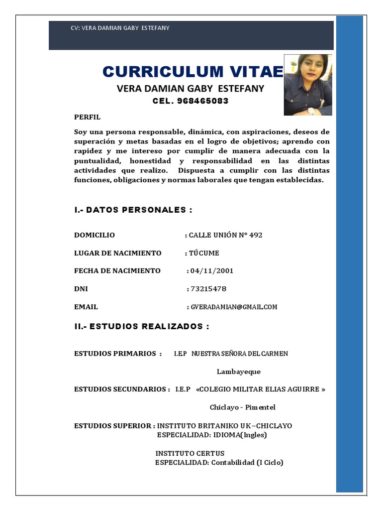CV de Gaby Estefany Vera Damian | PDF