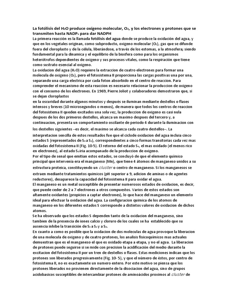 Fotólisis del agua en fotosíntesis | PDF | Redox | Manganeso