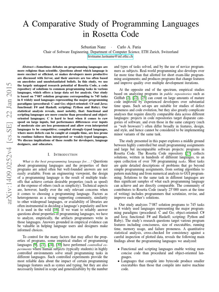 A Comparative Study of Programming Languages in Rosetta Code PDF | PDF ...