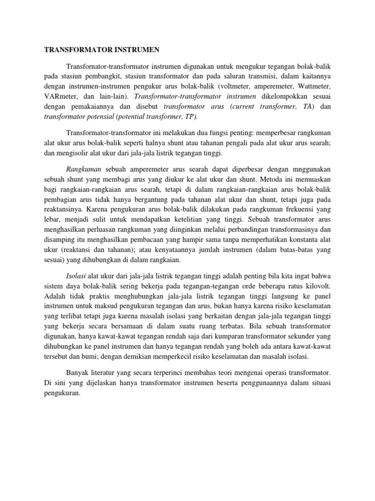 Transformator Instrumen: Fungsi & Penggunaan | PDF | Sains & Matematika ...