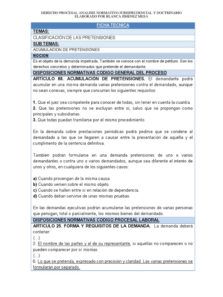 Clasificacion de Las Pretensiones | PDF | Demanda judicial | Ley procesal