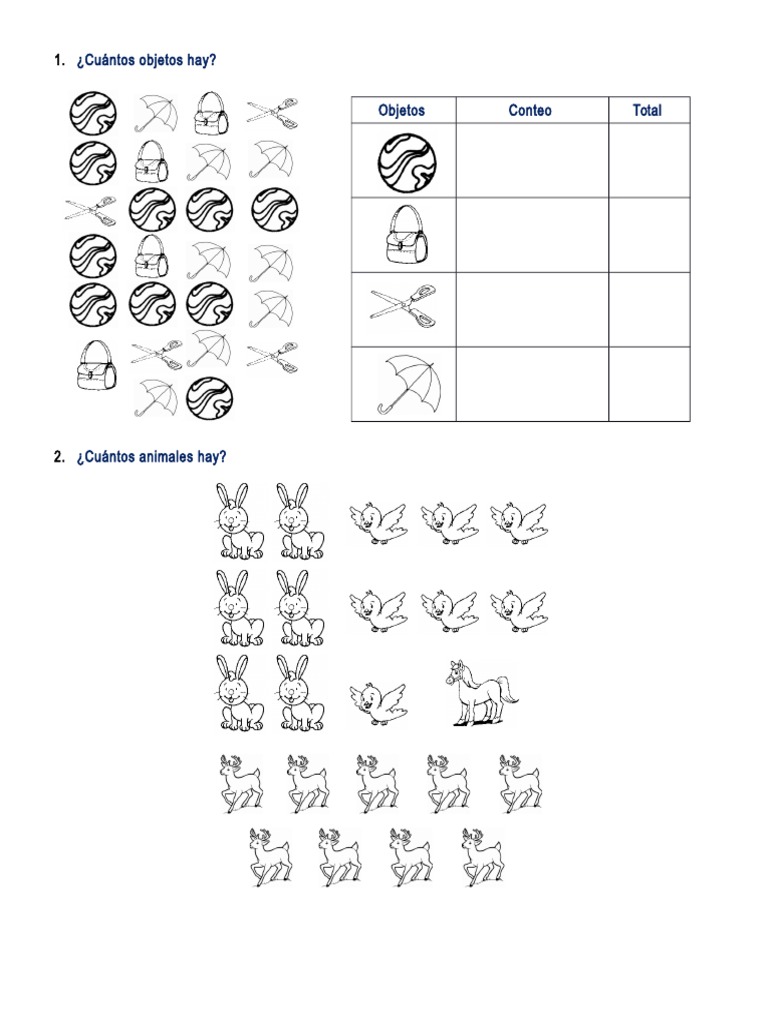 Contando objetos y animales: una lección sobre conteo y clasificación | PDF
