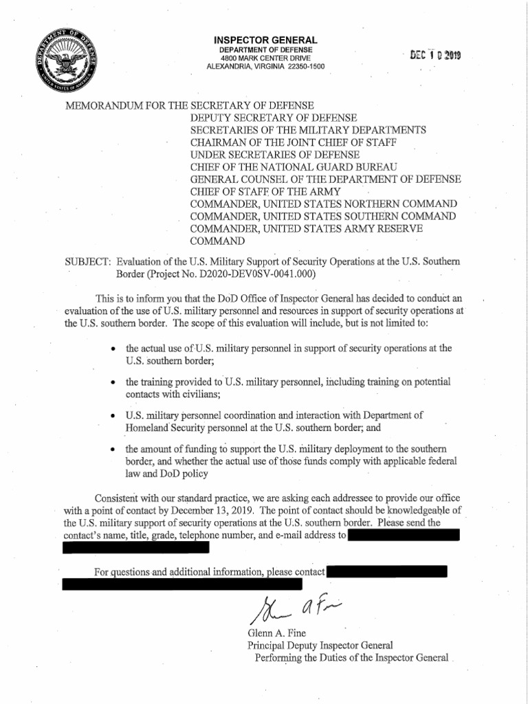 Pentagon IG Memo | United States Secretary Of Defense | United States ...