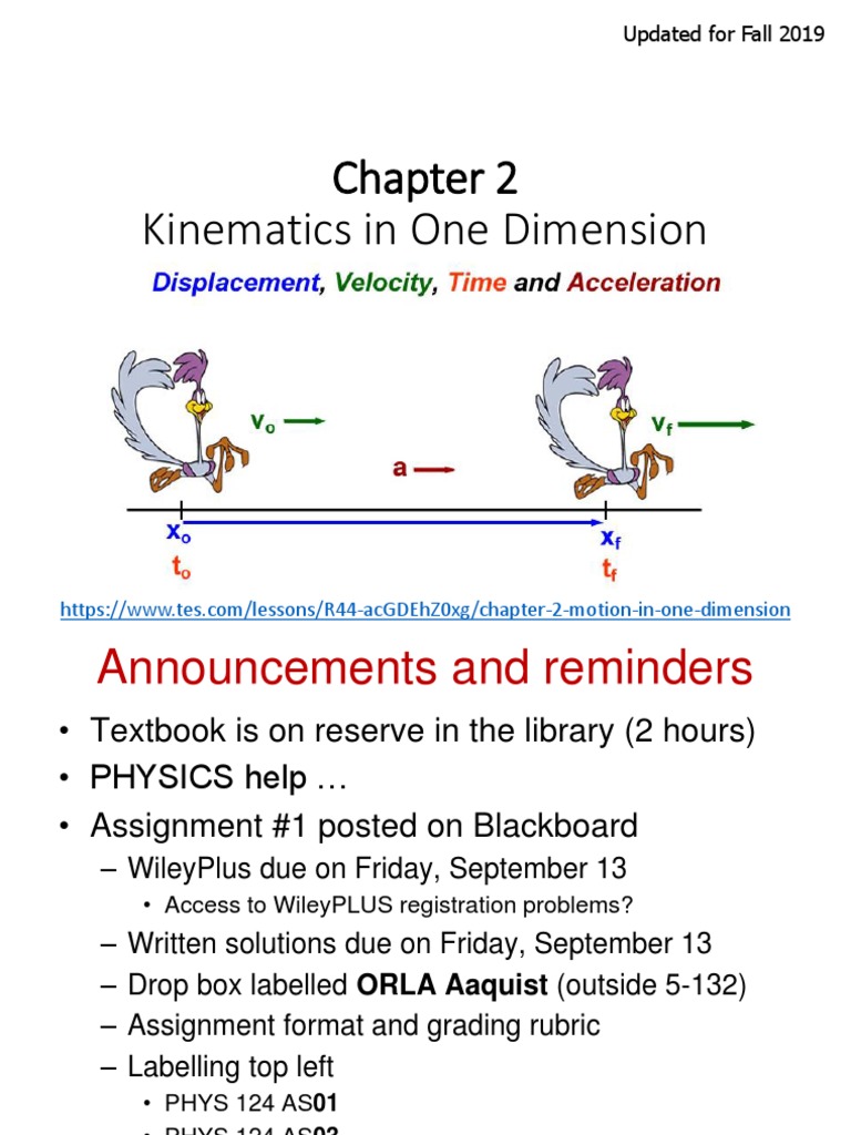 PHYS124 One Dimension Kinematics | PDF | Acceleration | Velocity
