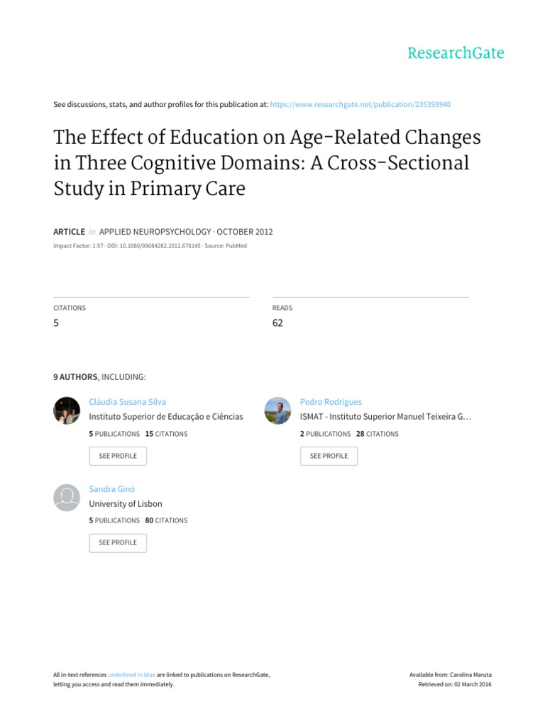 The Effect of Education On Age Related Decline PDF | PDF | Dementia ...