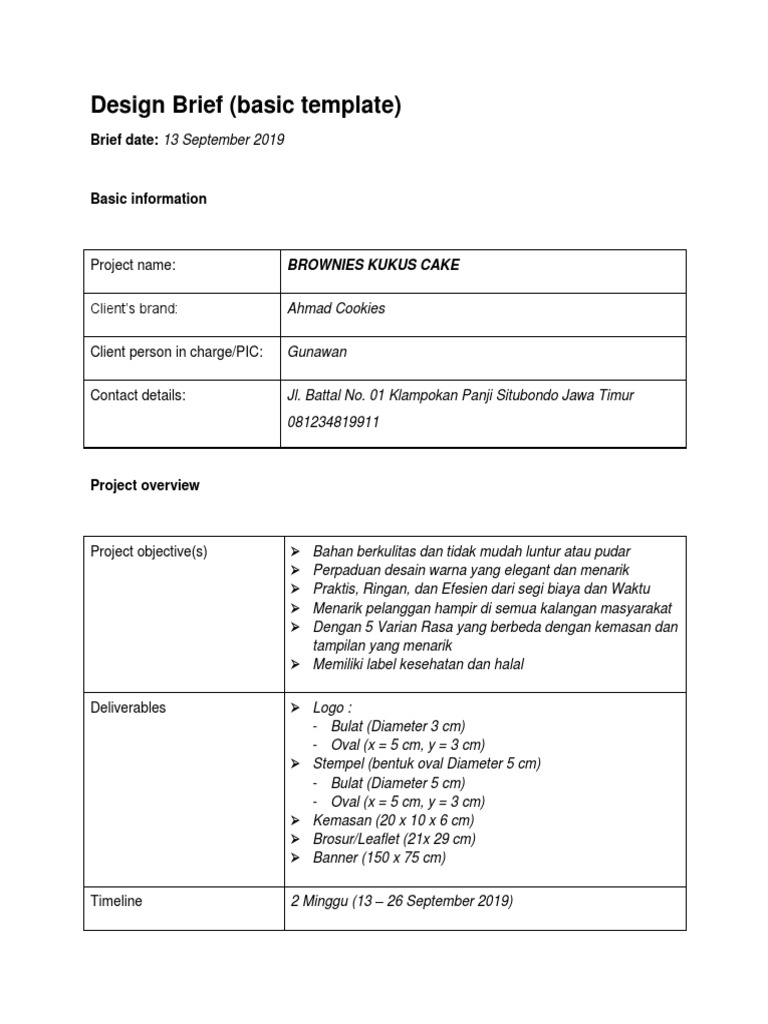 Design Brief (Basic Template) - 1 - (BROWNIES AHMAD) | PDF