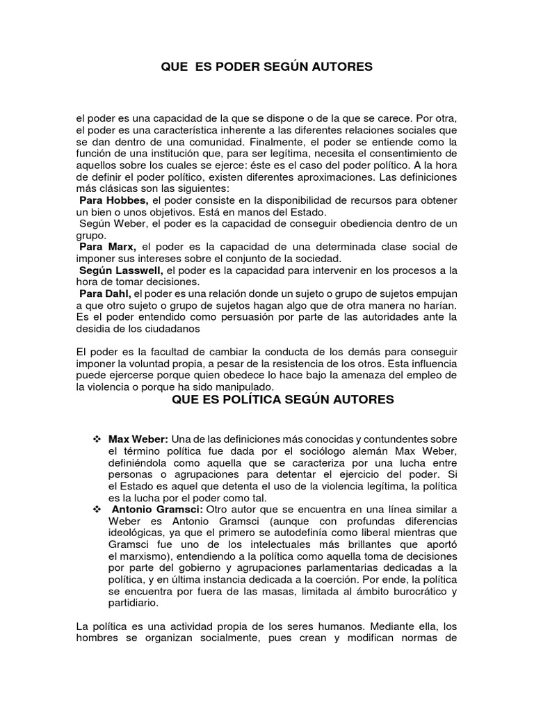 Que Es Poder Según Autores | Descargar gratis PDF | Max Weber | Antonio ...