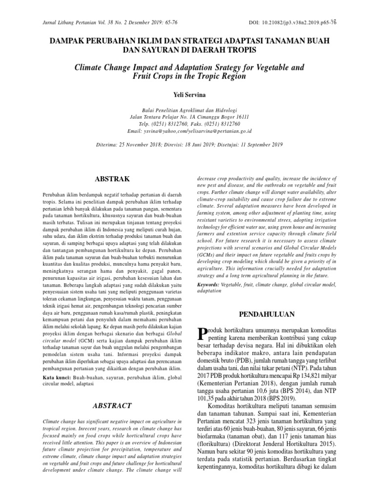 Jurnal DAMPAK PERUBAHAN IKLIM DAN STRATEGI ADAPTASI TANAMAN BUAH DAN ...