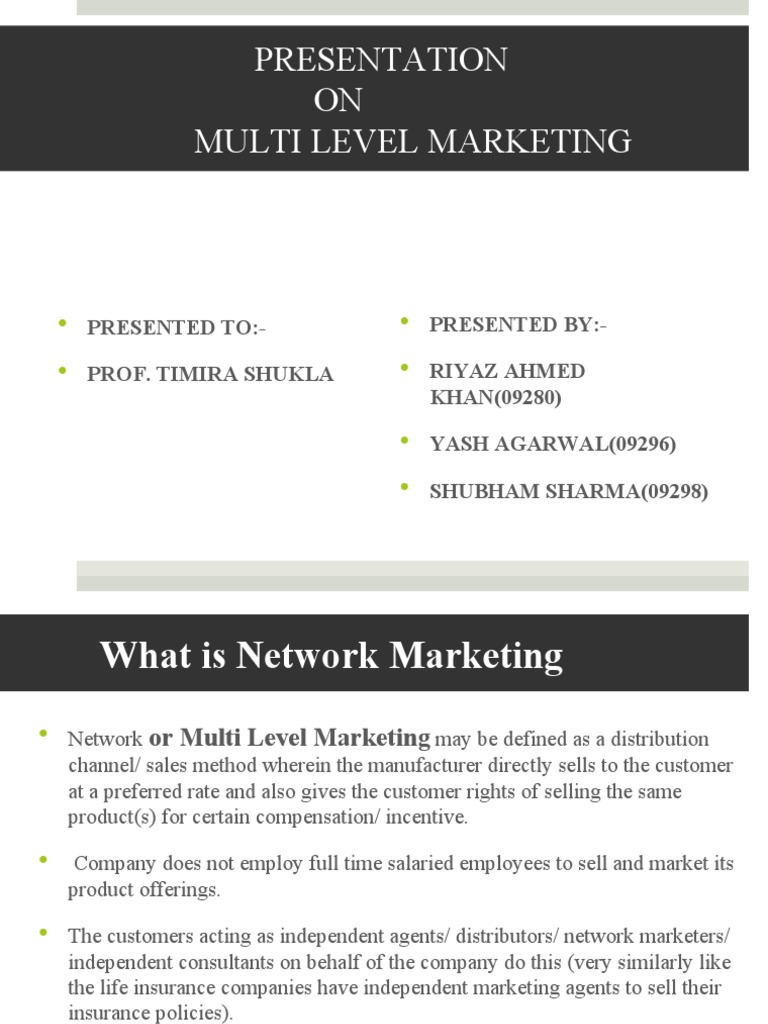 Presentation ON Multi Level Marketing | PDF | Multi Level Marketing ...