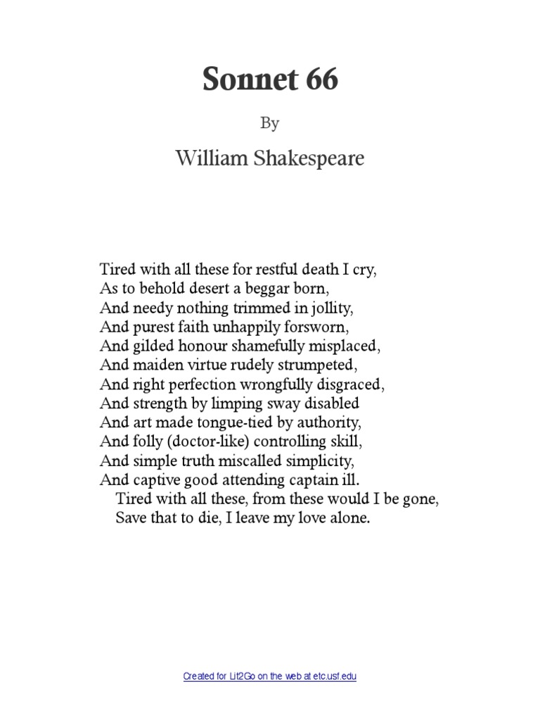 The Sonnets 066 Sonnet 66 PDF | PDF