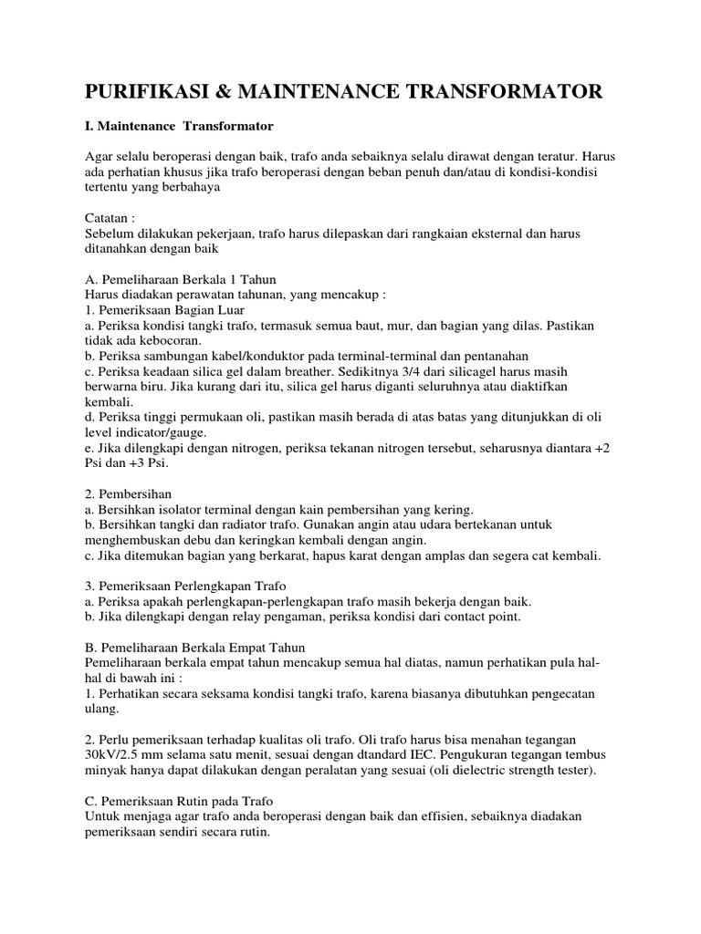 Sop Purifikasi Trafo | PDF