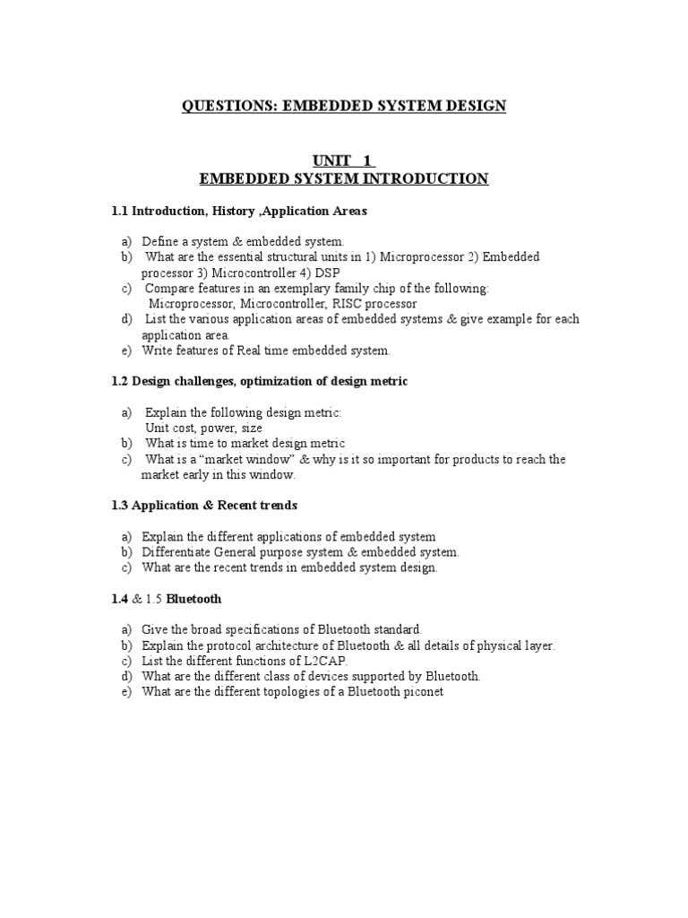 Questions: Embedded System Design: 1.1 Introduction, History, Application Areas | PDF | Embedded ...