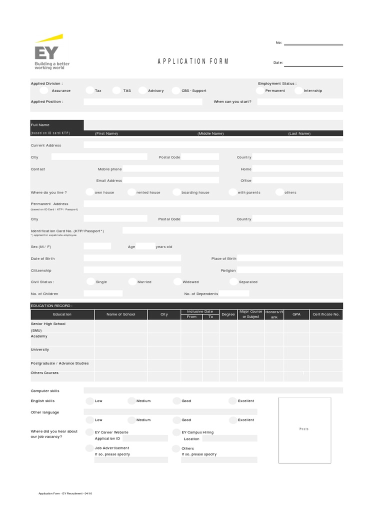 EY Recruitment Application Form | PDF | Identity Document | Background ...