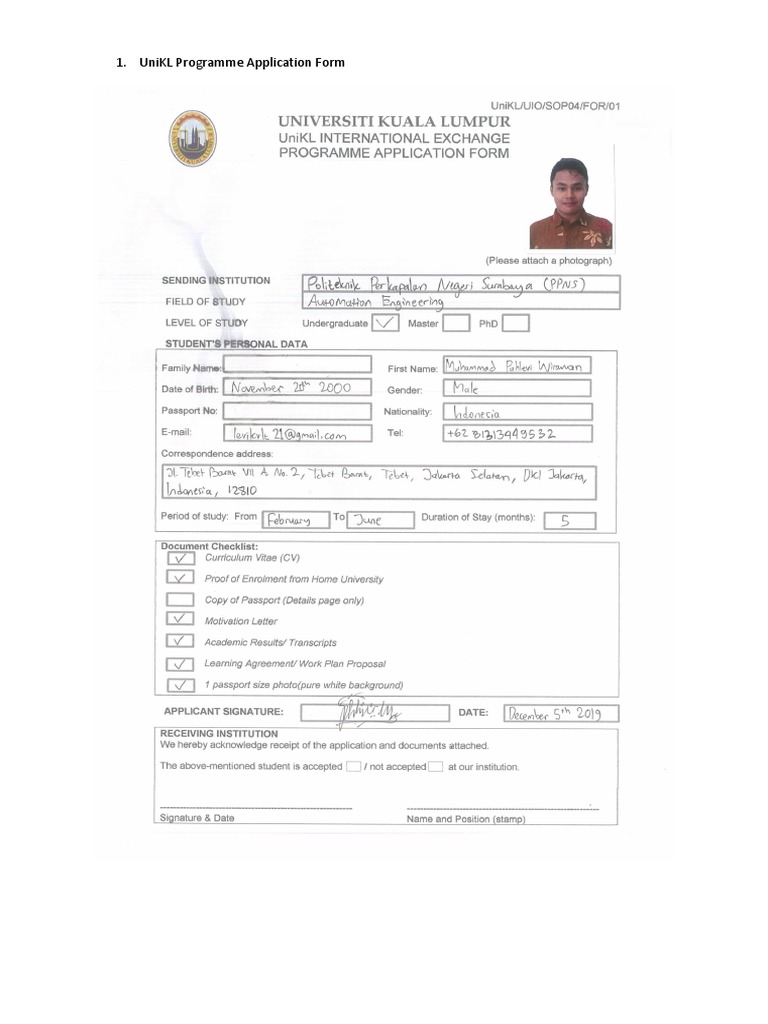 UniKL Programme Application Form | PDF | Arduino | Automation