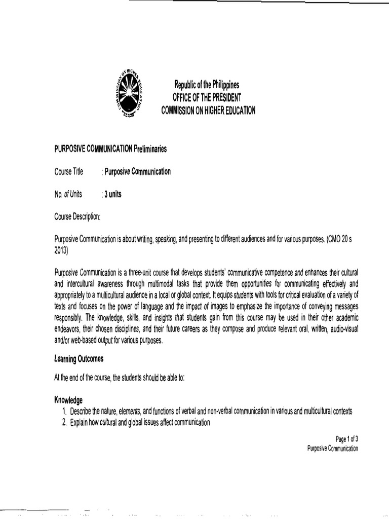 CHED Purposive Communication Syllabus PDF | PDF