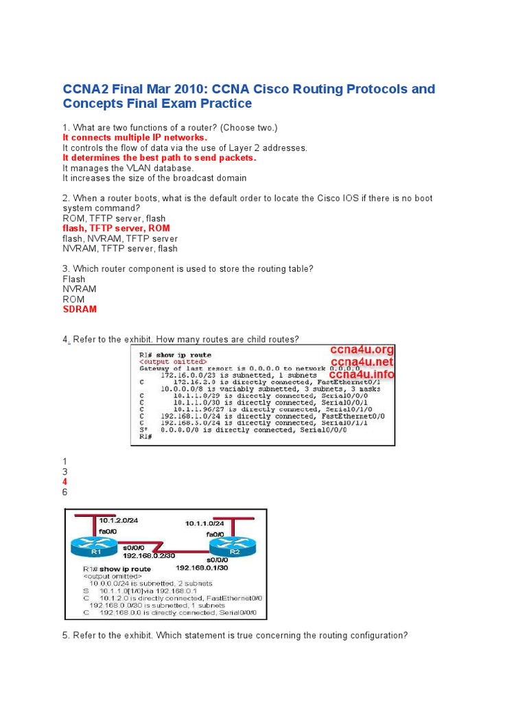 CCNA2 Final Mar 2010: CCNA Cisco Routing Protocols and Concepts Final Exam Practice | PDF ...