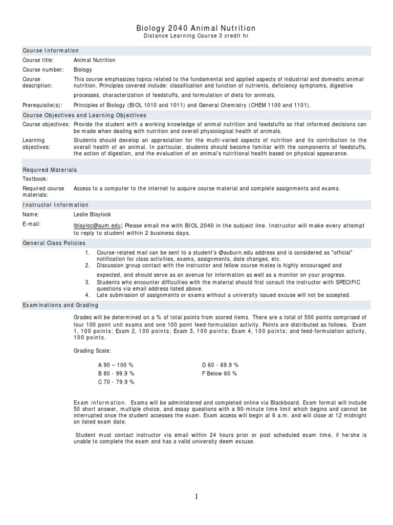 Animal Nutrition Syllabus PDF | Download Free PDF | Test (Assessment ...