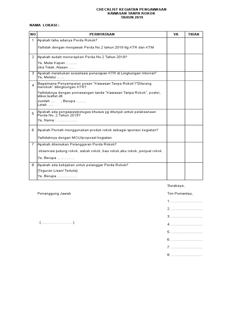 CHECKLIST PENGAWASAN ISI 2019 KTR | PDF CHECKLIST PENGAWASAN ISI 2019 KTR | PDF