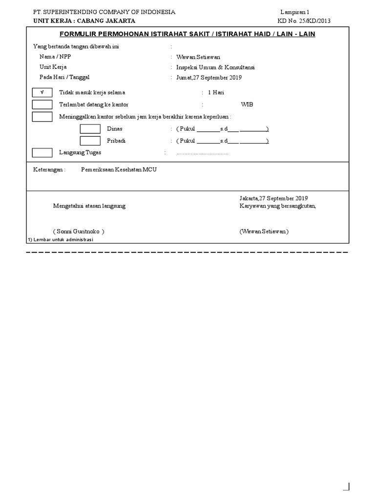 Form Izin Sakit | PDF