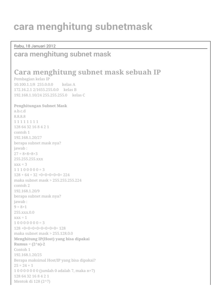 Cara Menghitung Subnet Mask PDF | PDF