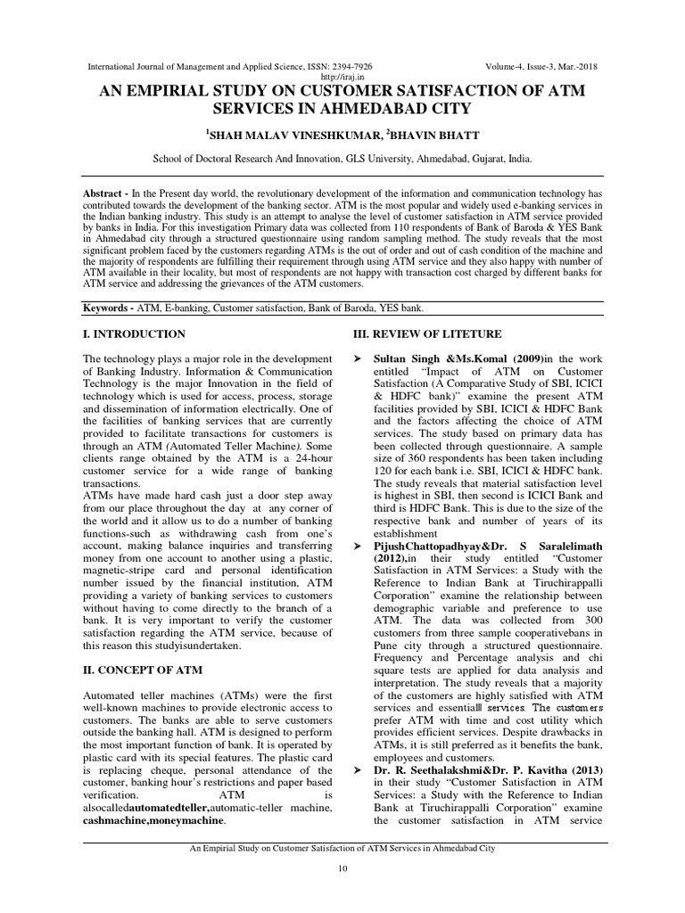 Customer Satisfaction On ATM | PDF | Automated Teller Machine | Survey Methodology