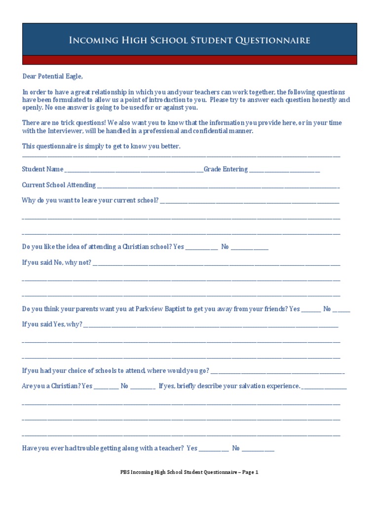 High School Student Questionnaire | PDF | Questionnaire | Communication