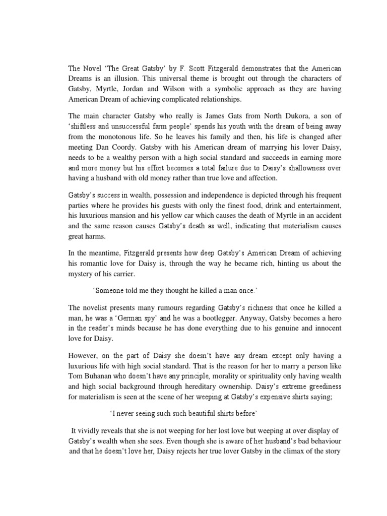 Gatsby 1 | PDF | The Great Gatsby | American Dream