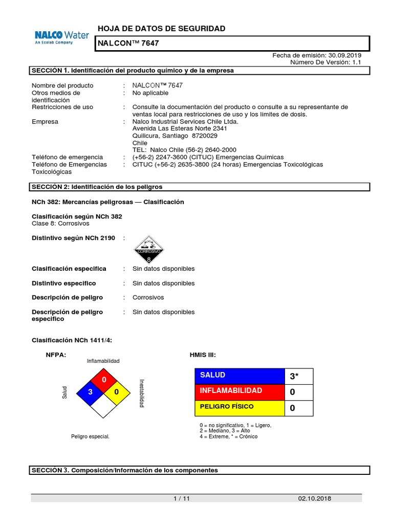 s00175803 Hds Biocida Nalco Nalcon 7647 | PDF | Residuos | Hidrógeno