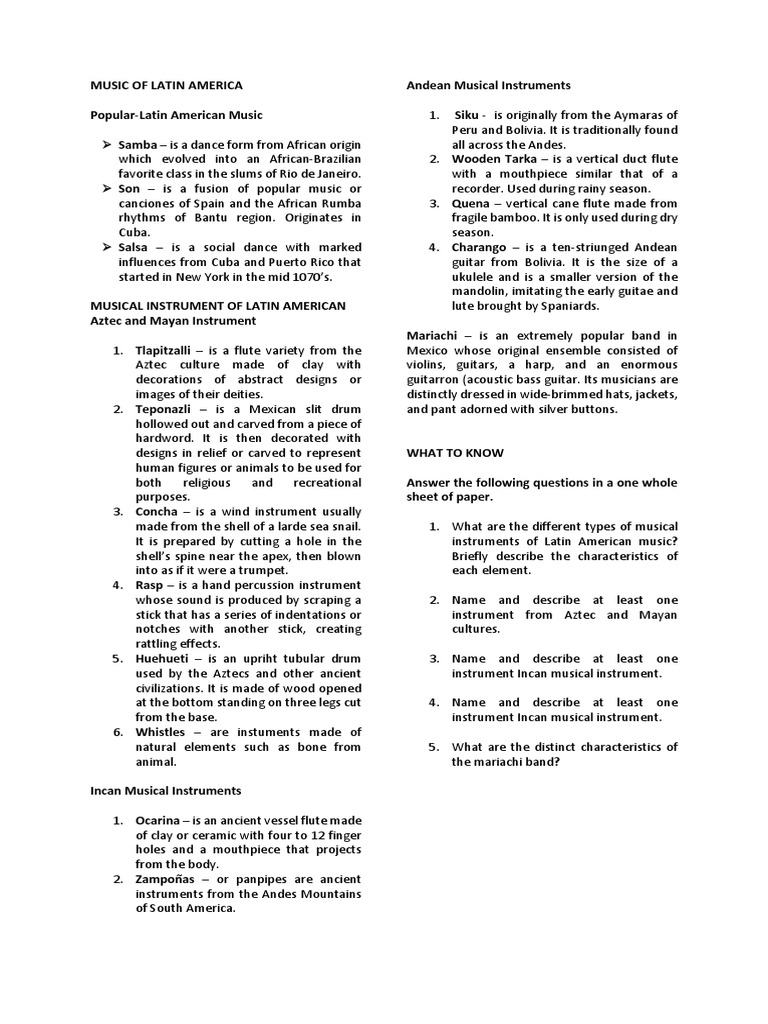 Music 10 Handouts | PDF | Musical Instruments | Music Technology